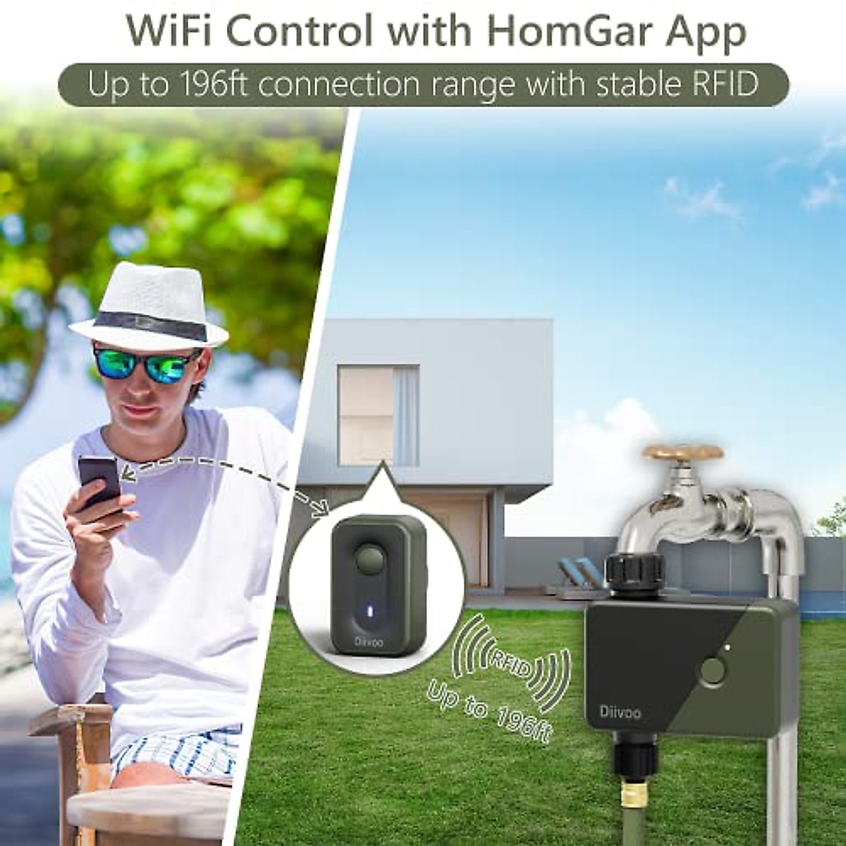 WiFi Hose Timer, Diivoo Smart Water Timer with WiFi Hub, 6 Irrigation Plans and 2 Watering Modes, Smart Sprinkler Compatible with Alexa and Google Home