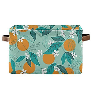 ALAZA Blooming Oranges in Leaves Storage Basket for Shelves for Organizing Closet Shelf Nursery Toy, Fabric Collapsible Storage Organizer Bins Decorative Baskets with Handles Cubes