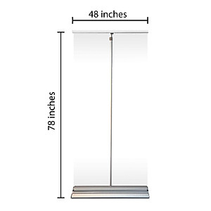 BannerBuzz Floor Standing Sneeze Guard - Full Tarp with Steppy Retractable Stand Isolation Barrier - Clear Film Protective Shield for Cafes, Retail Stores, Cashier, Receptionist (4' x 6.5')