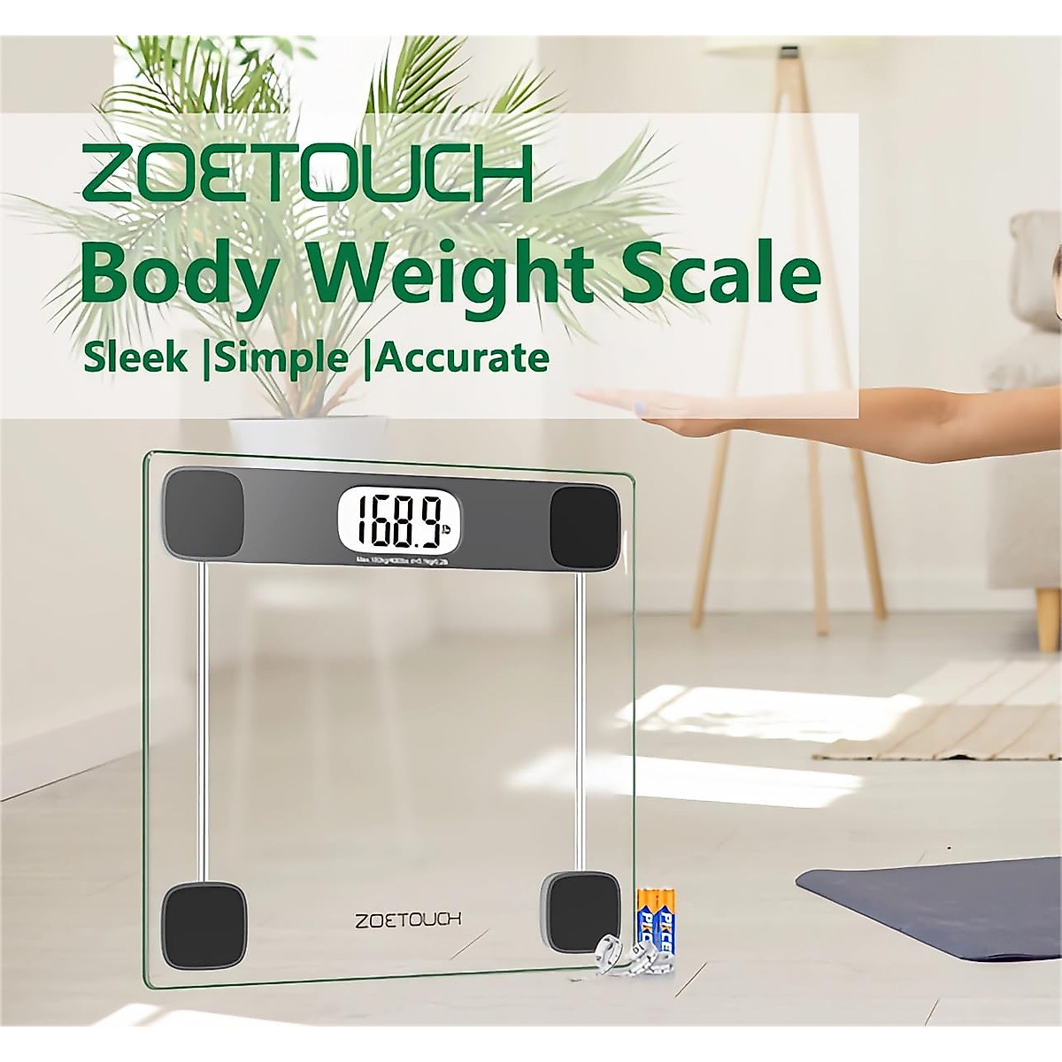 ZOETOUCH Scale for Body Weight Digital Bathroom Scale Weighing Scale Bath Scale, LCD Display Batteries and Tape Measure Included, 400lbs
