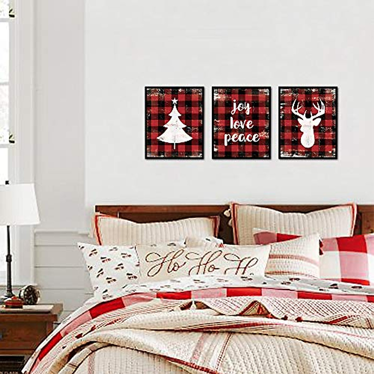 SUMGAR Christmas Wall Art Prints Unframed 8x10 Farmhouse Decor Red Black Buffalo Posters Quotes Pictures Artwork Set of 3