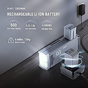 NEEWER Q3 200Ws 2.4G TTL Flash (2nd Version), 1/8000 HSS GN58 Strobe Light Portable Photography Monolight with Softbox Diffuser/3200mAh Lithium Battery/500 Full Power Pops/Recycle in 0.01-1.8s