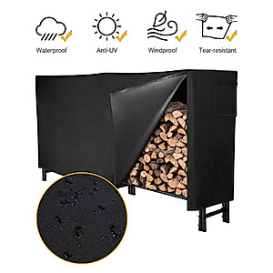 GASPRO 2 Pieces Firewood Accessories - 8FT Firewood Log Rack with Cover and 40 x 18inch Canvas Wood Carrying Bag