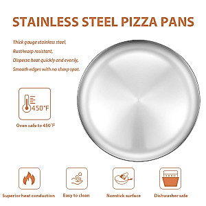 Deedro Stainless Steel Pizza Pan 13½ inch Round Pizza Tray Pizza Baking Sheet, Healthy Pizza Baking Pan Pizza Serving Tray Crisper Pan, Dishwasher Safe, 2 Pack