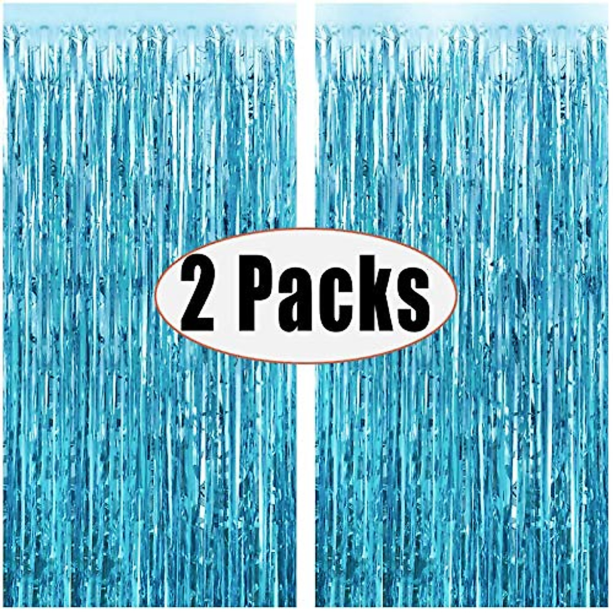 2pcs 3ft x 8.3ft Light Blue Metallic Tinsel Foil Fringe Curtains Photo Booth Props for Birthday Wedding Engagement Bridal Shower Baby Shower Bachelorette Holiday Celebration Party Decorations