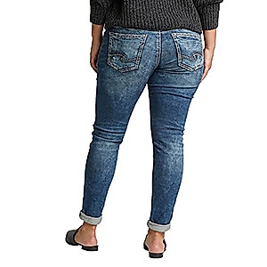 Silver Jeans Co. Women's Plus Size Girlfriend Mid Rise Skinny Jeans, Medium Marble Wash, 18 Plus