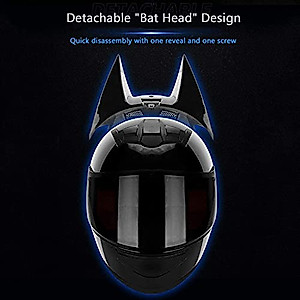 WANGFENG Black Full Face Motorcycle Street Helmet Woman Cat Helmet with Ears, ATV Crash Scooter Flip Up Modular Helmets Bluetooth Headset Bat Ear Helmet for Kids Boys Men DOT Certified, 54-62cm