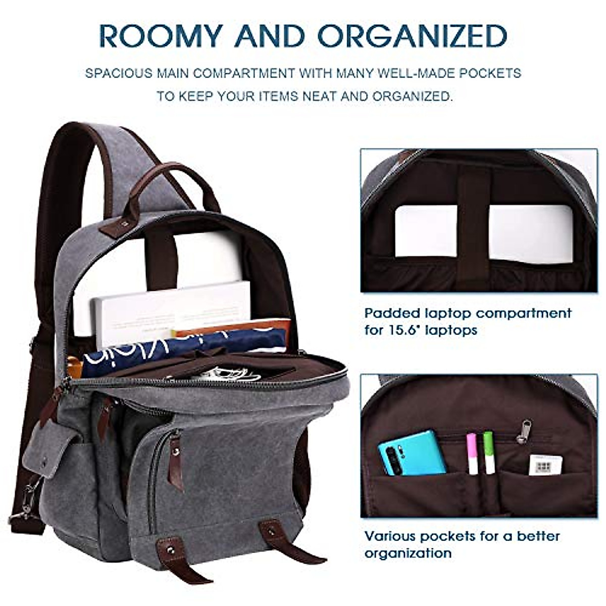 WOWBOX Sling Bag for Men Sling Backpack Laptop Messenger Bag Fit 15.6"