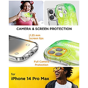 AICase iPhone 14 Pro Max Case Curly Wave Frame Cute Design with Full Camera Lens Protection,Aesthetic Kawaii Slim TPU Bumper Luxury Plated Shockproof Protective Transparent for Women Girls Men_4