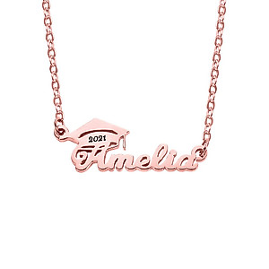 AILIN Personalized Bachelor Cap Name Necklace 925 Sterling Silver/Stainless Steel Custom Engraving Year Pendant Class College University Jewelry 2023 Graduation Gifts For Women Best Friends