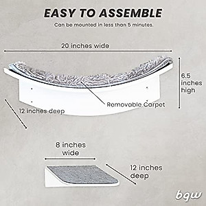 bqw Floating Cat Shelf Wall Mounted Cat Bed Furniture Climbing Wall for Cat Perching Sleeping Lounging with 2 Steps (Curved)