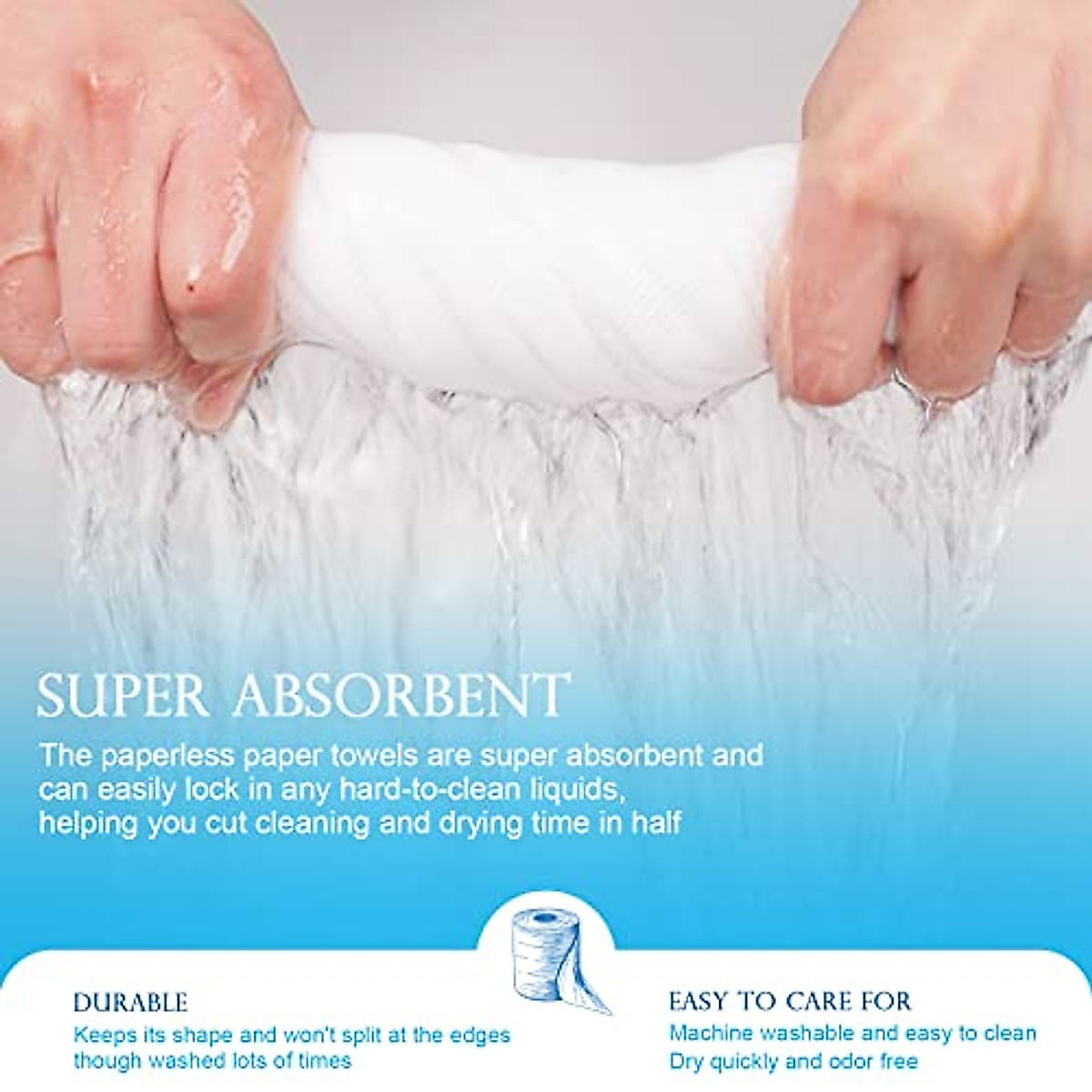 Reusable Paper Towels Washable Roll: 50Pack Paperless Paper Towels Tear Away 12x12In Eco Friendly Absorbent Cloth Paper Towels Reusable Washable for Kitchen Zero Waste (White)