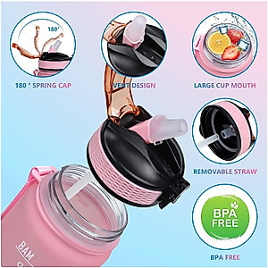 Wisedeal Gigi 32 oz Water Bottle with Times Marker to Drink and Straw, Carrying Strap, Leakproof Tritan BPA-Free, Ensure You Drink Enough Water for Fitness, Gym, Camping, Outdoor Sports