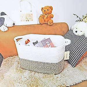 Storage Baskets 2 Pack, Woven Rope Baskets, Toy Storage, Gift Baskets empty, Baskets on Shelves, Blanket Baskets for Nursery, Laundry, Towels, Closets, Electronics, Cosmetics, Books, Toys, Brown/White.