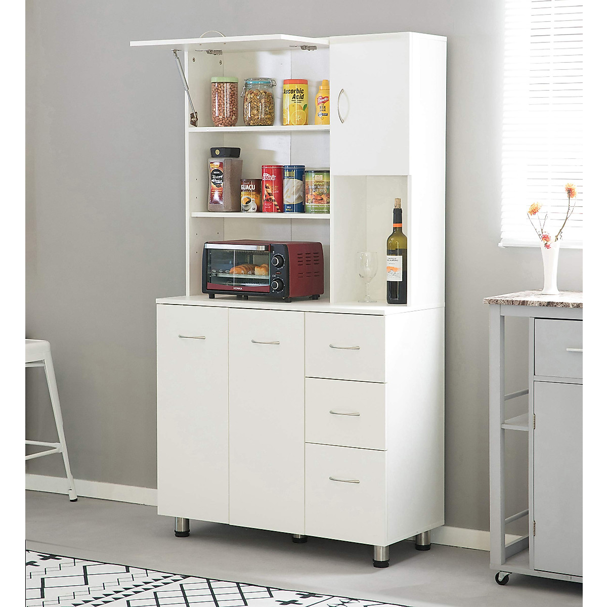 Basicwise Kitchen Pantry Storage Cabinet with Doors and Shelves, White
