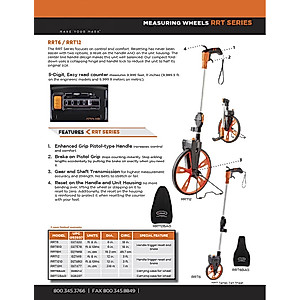 Keson RRT12 Top Reading Center Line Measuring Wheel with Handle Brake and Reset (Graduations: ft. & in.), 3-Foot