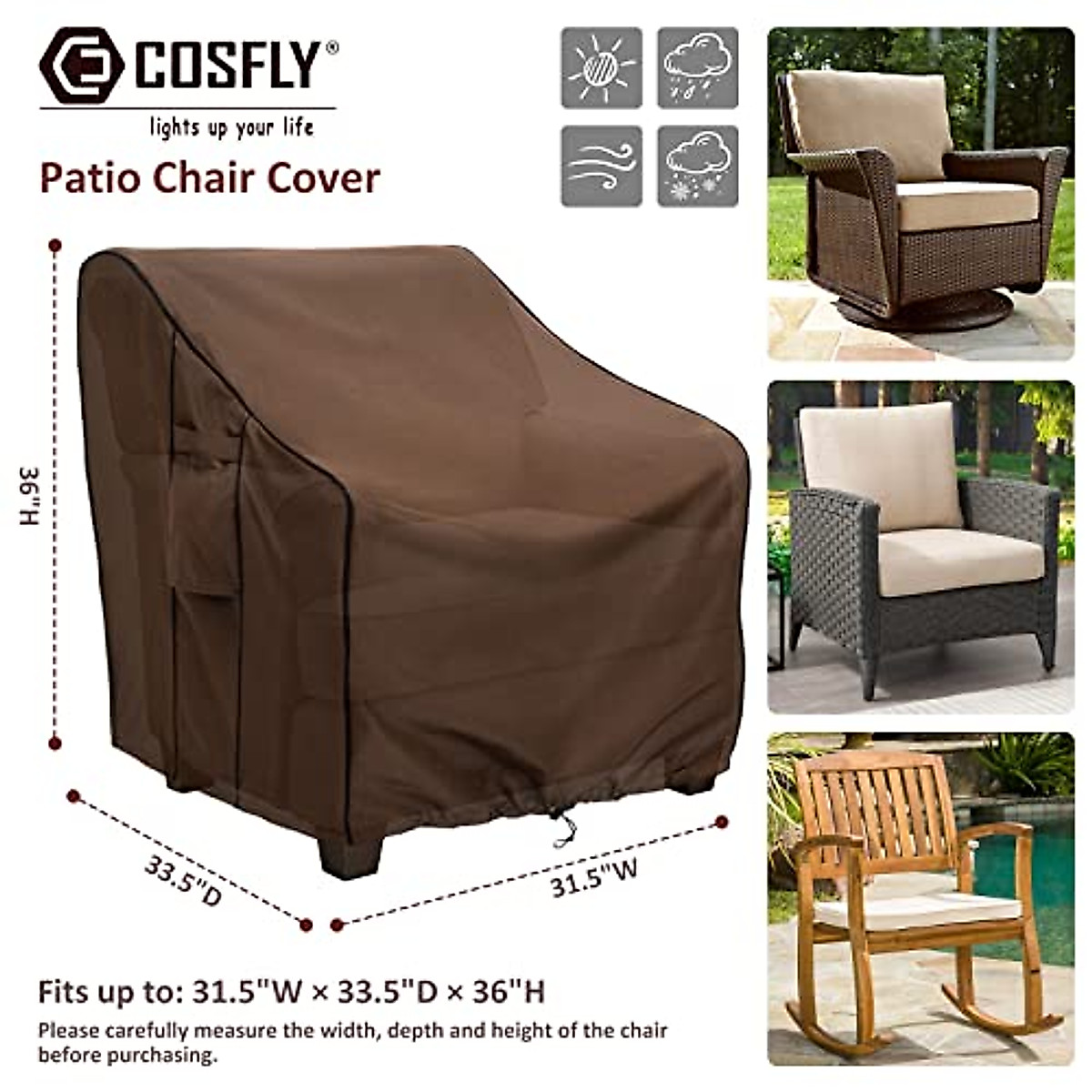 COSFLY Patio Furniture Covers for Outdoor Chairs Waterproof Clearance, Outside Furniture Deep Seat Cover, Fits up to 31.5W x 33.5D x36H inches(2 Pack)