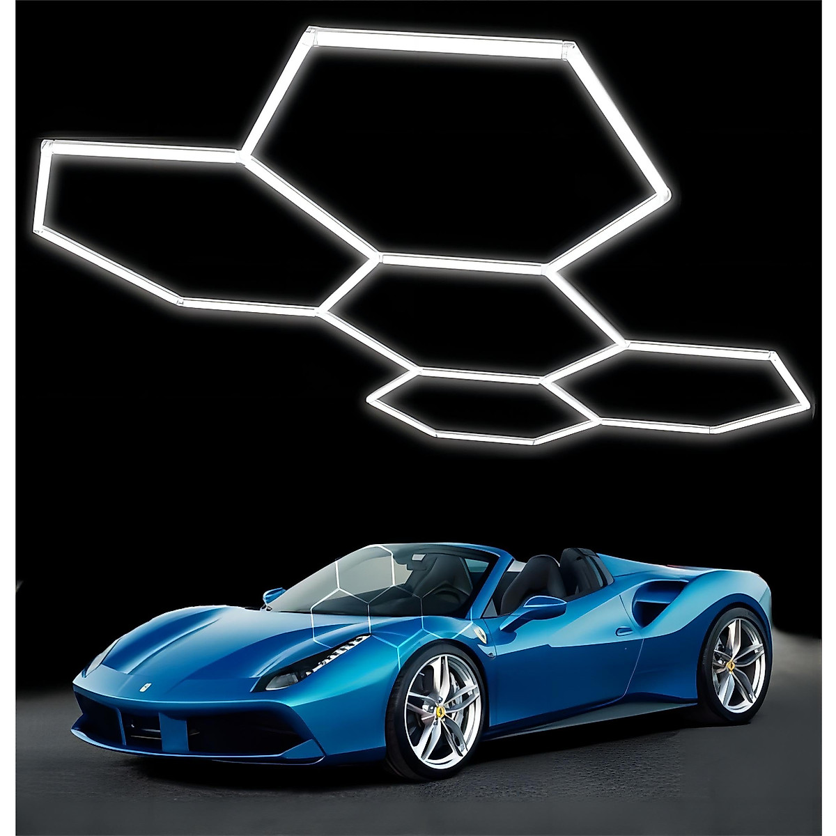 Wanzvisk Hexagon Led Lights,5 Hex Grid for Garage，25 Pack Aluminum 144W 17280LM Super Bright Hexagon Garage Ceiling Light for Gym Shop Basement Car Detailing Hexcal Studio Lighting