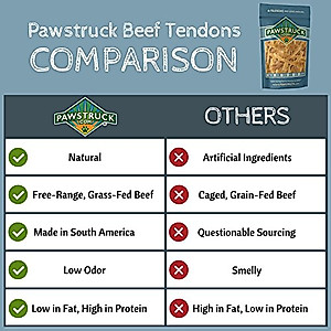 Pawstruck "7-9" Beef Tendon Chews for Dog (10 Sticks) Pet Food, Natural Beef Strap Odorless Treats, Cleans Teeth, Free-Range, Grass-Fed Beef, Free of Artificial Ingredients and Flavors, 1 Pound