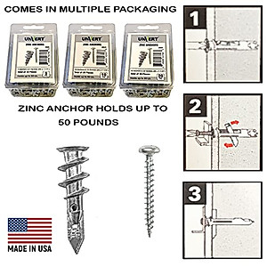 Unvert Metal Zinc E-z Anchors with Screws Kit, Heavy Duty Zinc Self Drilling Anchors with Fitting Phillip Screws #8 x 1-1/4” – Holds up to 50 LB. (10)