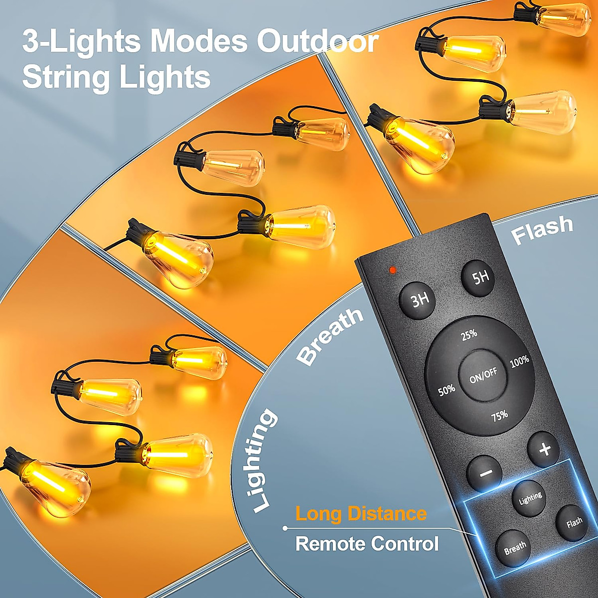 Outdoor String Led Patio Lights - 100Ft 30M Outside Waterproof Light With Remote Dimmable ST38 Shatterproof Bulb Connectable Hanging Outdoor Electric Lighting For Backyard Yard Gazebo Porch Party