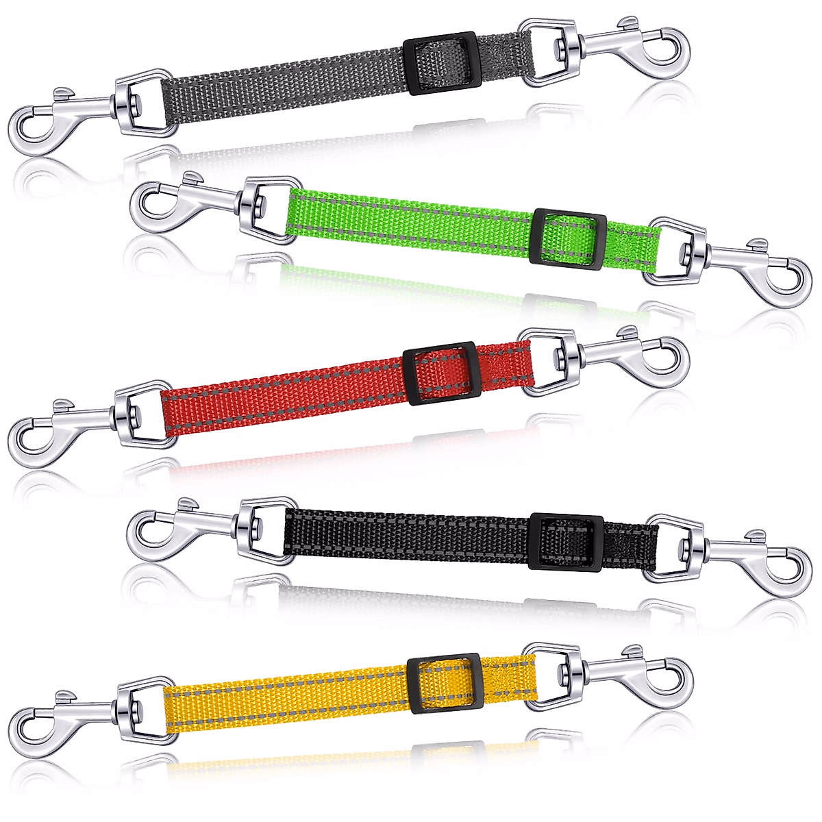 5 Pcs Safety Dog Collar Clips Prong Collar Backup Clips Adjustable Reflective Nylon Dog Collar Harness Connector Metal Double Ended Backup Clasp for Dog Harness Pet (Dark Color)