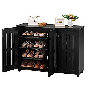 Yaheetech Free Standing Shoe Rack Adjustable Storage Organizer 4 Tier Shoe Rack Shelves Entryway Hallway Furniture for Bathroom Living Room Black