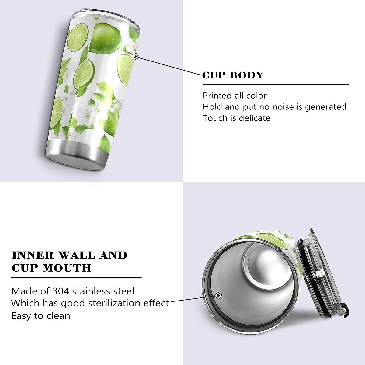 Amooorous Green Lemon Stainless Steel thermal cups with Lid and Straw hot coffee travel mug for gym simply vacuum insulated tumbler with lid botellas para agua termica 20oz