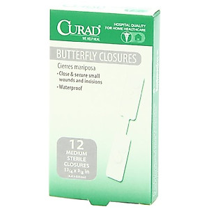 Curad Waterproof Butterfly Adhesive Bandages, 1.75" x .375", 12 Count