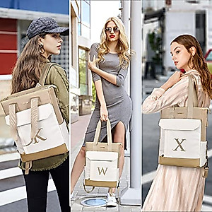 LOKASS Laptop Backpack Purse for Women-Laptop Tote Bag with USB Charging Port- 15.6 Inch Convertible Daypack Laptop Backpack for Women-Cute Waterproof Anti-theft Computer Backpack for College/Travel/Work-Personalized Initial Printed-G (Beige )