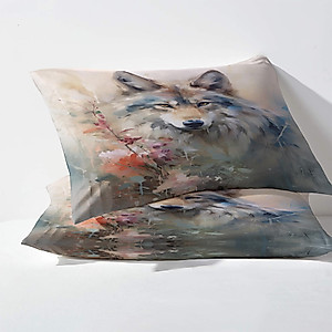 Wolf Sheets Twin Size, Wolves Wildlife Bed Sheets, Patterned Bedding Sheets & Pillowcases 3 Piece Set - Soft Microfiber Deep Pocket Fitted Sheet & Flat Sheet & Pillow Case M2-&-174