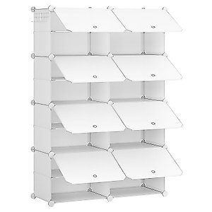 HOOBRO 8 Cube Shoe Rack with Door, Shoe Organizer, Shoe Storage Cabinet for Closet, Holds 32 Pairs of Shoes, Plastic Panel, Entryway, Hallway, White WT28SC01