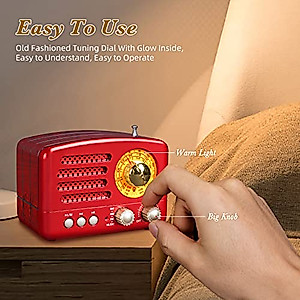 PRUNUS J-160 Portable Transistor Radio AM FM Small Retro Vintage Radio with Bluetooth, Rechargeable Battery Operated, Support TF Card AUX USB MP3 Player (Red)