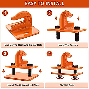 Tractor Bucket Grab Hook(2 Pack),3/8" Bolt On Grab Hook,G70 Grade Forged Steel Tow Hook Mount with Backer Plate Compatible for John-Deere kubota Tractor Bucket (Orange)
