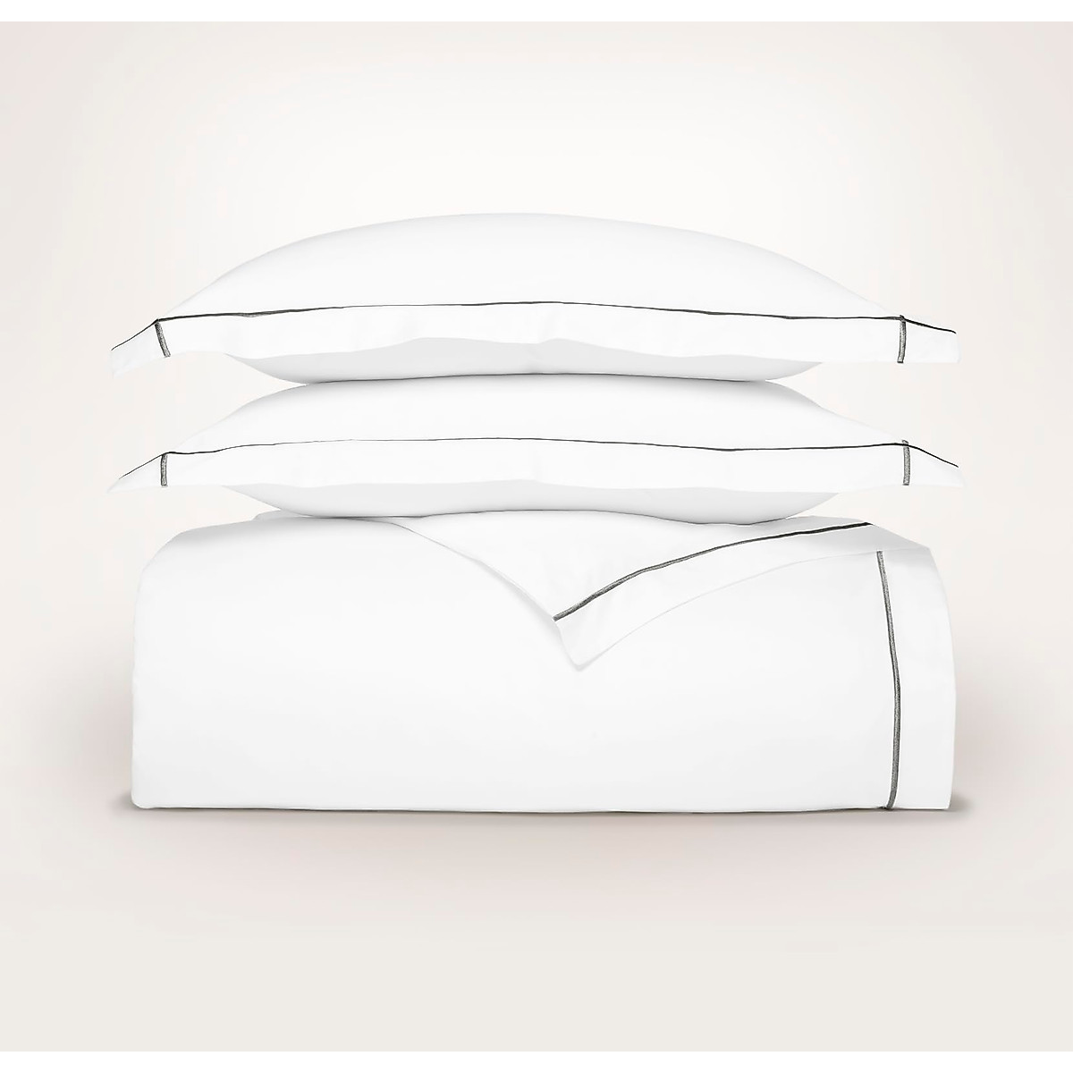 BOLL & BRANCH Signature Embroidered Duvet Set - King/Cal King, White/Stone - Luxury 100% Organic Cotton - 1 Duvet Cover, 2 Shams - Hidden Closures