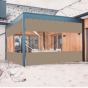 Ezcasch 17 Oz Outdoor Vinyl Curtain, Outdoor Clear Panel Curtain, Weather Resistant Outdoor Curtain for Pergola, Porch, Gazebos, with Rustproof Grommets (8'H x 7'W, Beige)