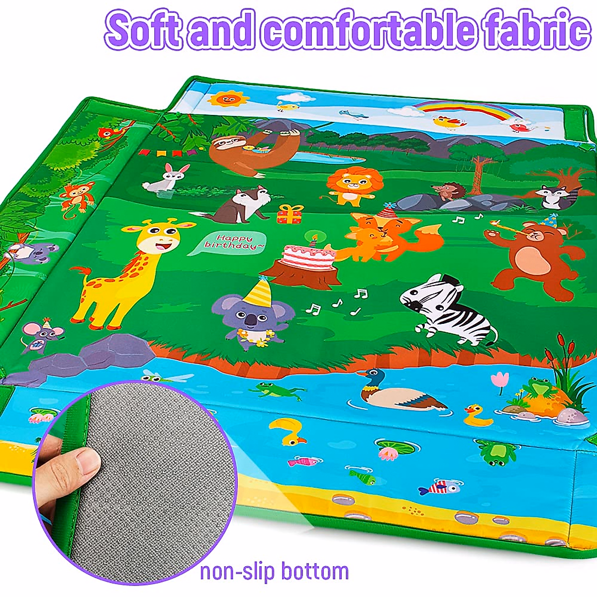 teytoy 6 in 1 Baby Play Mat Thicker Baby Play Gym High Stable Baby Activity Mat Baby Toys 6 to 12 Months with Musical Plush Newborn Toys, Baby Mirror, Tummy Time Pillow for Sensory Skills Development