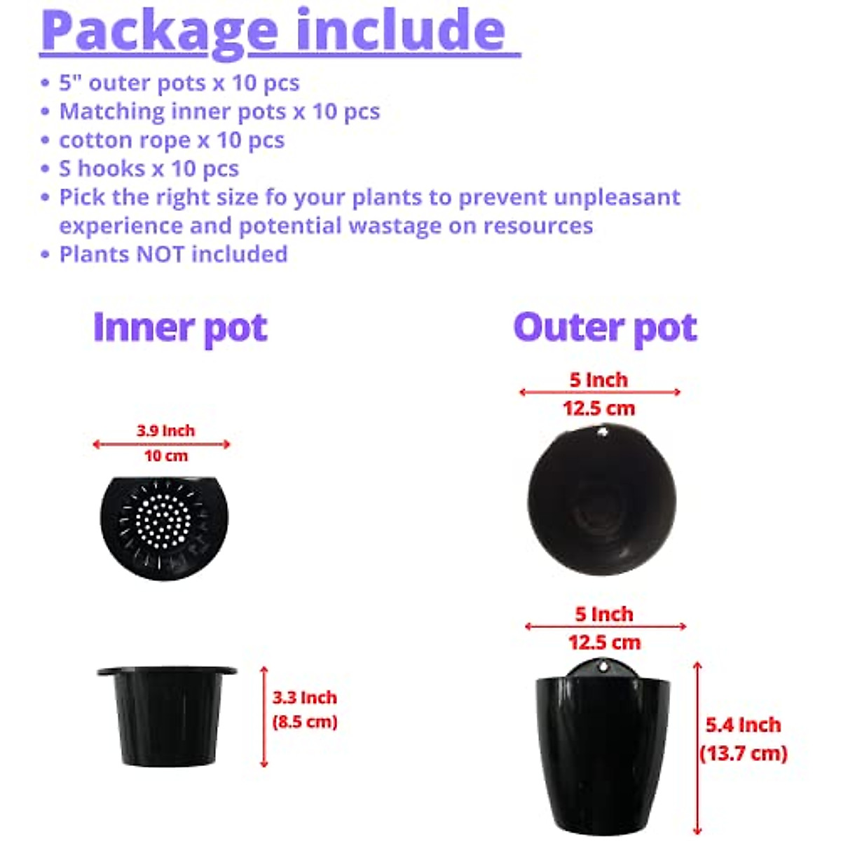 LaLaGreen Wall Planters for Indoor Plants - 10 Pack, 5 Inch Black Self Watering Wall Planter, Eco Wall Mounted Planters System Living Hanging Wall Pots Holder Trendy Live Wall Garden Indoor for Herb