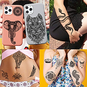 Shegazzi 58 Sheets Black Lace Temporary Tattoos For Women Girls, Large Lotus Mandala Flower Snake Elephant Butterfly Fake Adults Kit, Indian Tribal Skull Arm Sleeve Neck Tatoos Wedding