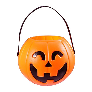 BESTOYARD Halloween Plastic Pumpkin Portable Pumpkin Bucket Trick-or-Treat Bucket Halloween Candy Bucket Jack O Lantern Bucket Halloween Party Supply 6.7Inch