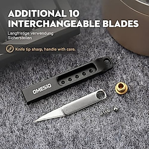 Omesio 2PCS Mini Pocket Box Cutter Keychain, Small Folding Utility Knife with 10 Extra Blades for Men, EDC Retractable Package Letter Opener Cutter Tool Little Box Cutter (Black)