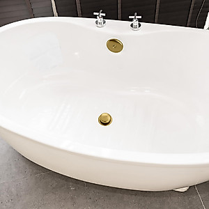Bathtub Drain Tip Toe Tub Conversion Kit Assembly, Replacement Tub Drain Kit with One-Hole Overflow Faceplate and Universal Fine/Coarse Thread and Adapter(Brushed Gold)