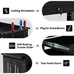 3 Tier Rolling Tool Cart, Tool Cart with Lockable Drawers and Universal Wheels, 500 LBS Capacity Service Utility Cart, Mechanic Tool Cart on Wheels for Garage, Warehouse, Repair Shop, Black