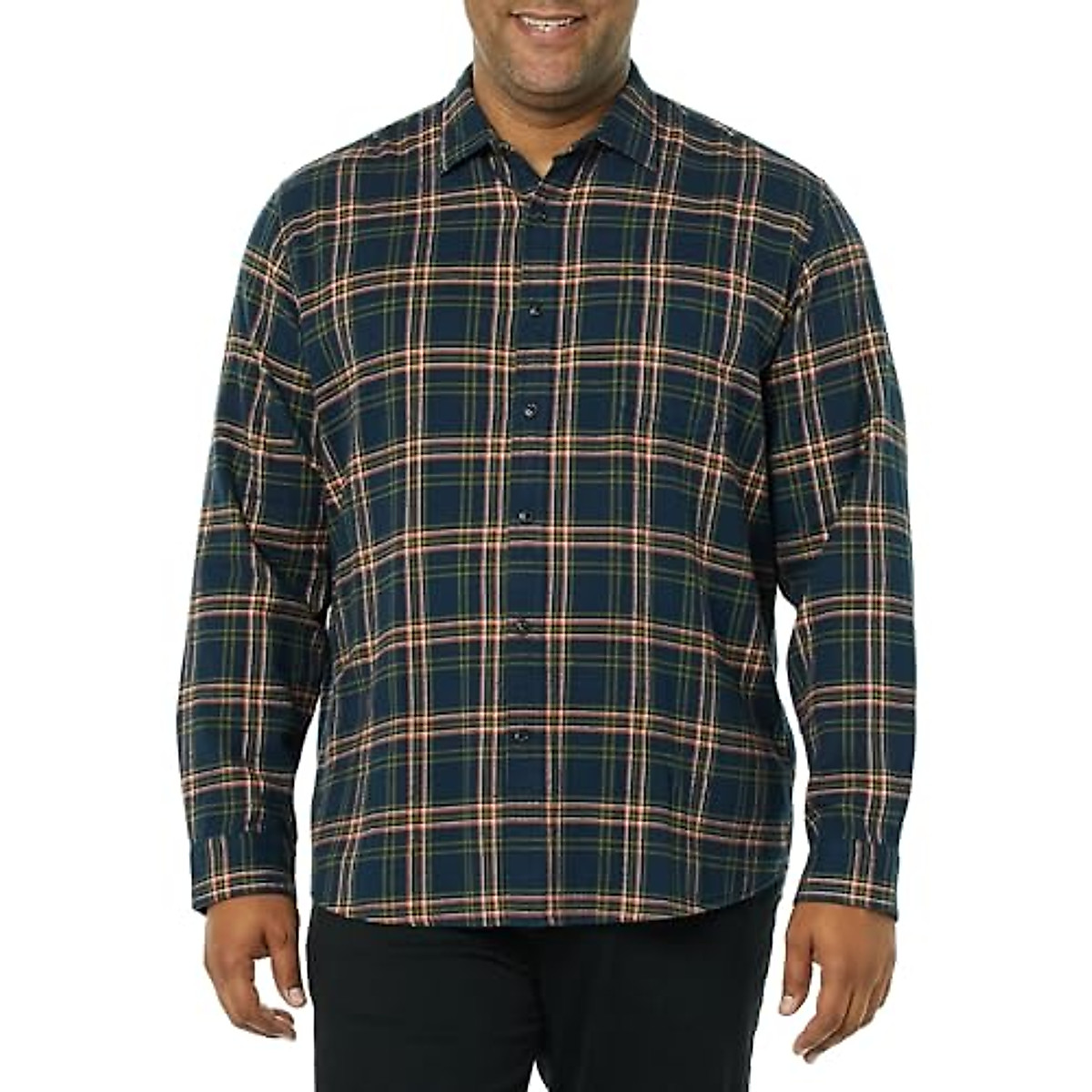 Amazon Essentials Men's Long-Sleeve Flannel Shirt (Available in Big & Tall), Dark Navy Plaid, Large
