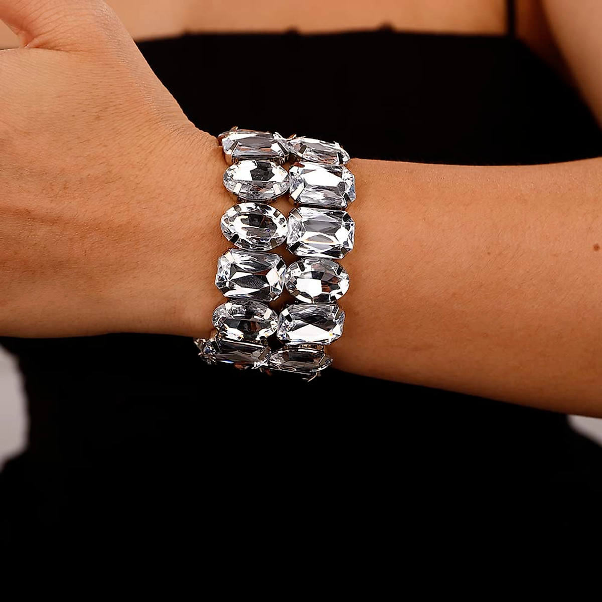 Denifery Crystal Bracelet Bridal Rhinestone Bangles Statement Wedding Bracelet Jewelry for Women and Girls