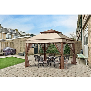 MASTERCANOPY Patio Gazebo Outdoor Pop Up Gazebo with Mesh Walls (Champagne, 11x11)