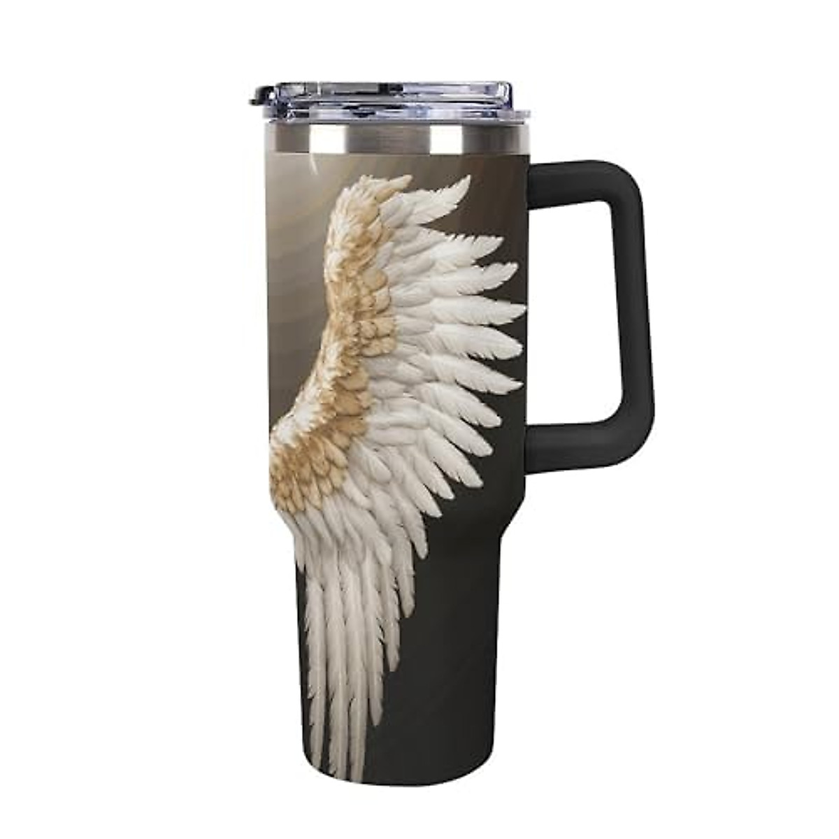 NVBSKKDH Angel Wing 40 Oz Stainless Steel Tumbler with Handle & Straw Double-Walled Vacuum Insulated Travel Mug for Hot/Cold Drinks, Reusable Thermal Cup for Car Cup Holder