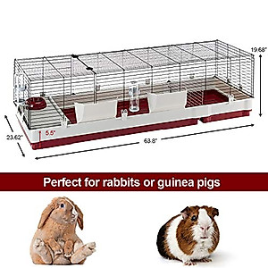Ferplast Krolik XXL Rabbit Cage with Wire Extension, Rabbit Cage Includes All Accessories & Measures 63.8 L x 23.62 W x 19.68 H Inches, 1-Year Warranty, 63.78 x 23.62 19.62 x 19.68", Multicolor