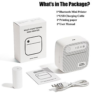 Getallis Mini Printer, Portable Inkless Sticker Maker, Bluetooth Label Printer Pocket Phone Printer for Journal, DIY Scrapbook, Travel, Notes, Lists, Label, Memo, Receipt Printer, App Control-White