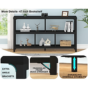 IBF Horizontal Cube Book shelf, Industrial Modern Open Bookshelf, Low Wide Home 5 Cube Storage Organizer Long Shelf for Bedroom, Short Wood and Metal Cubby Book Shelf for Living Room, Black Oak, 47 In